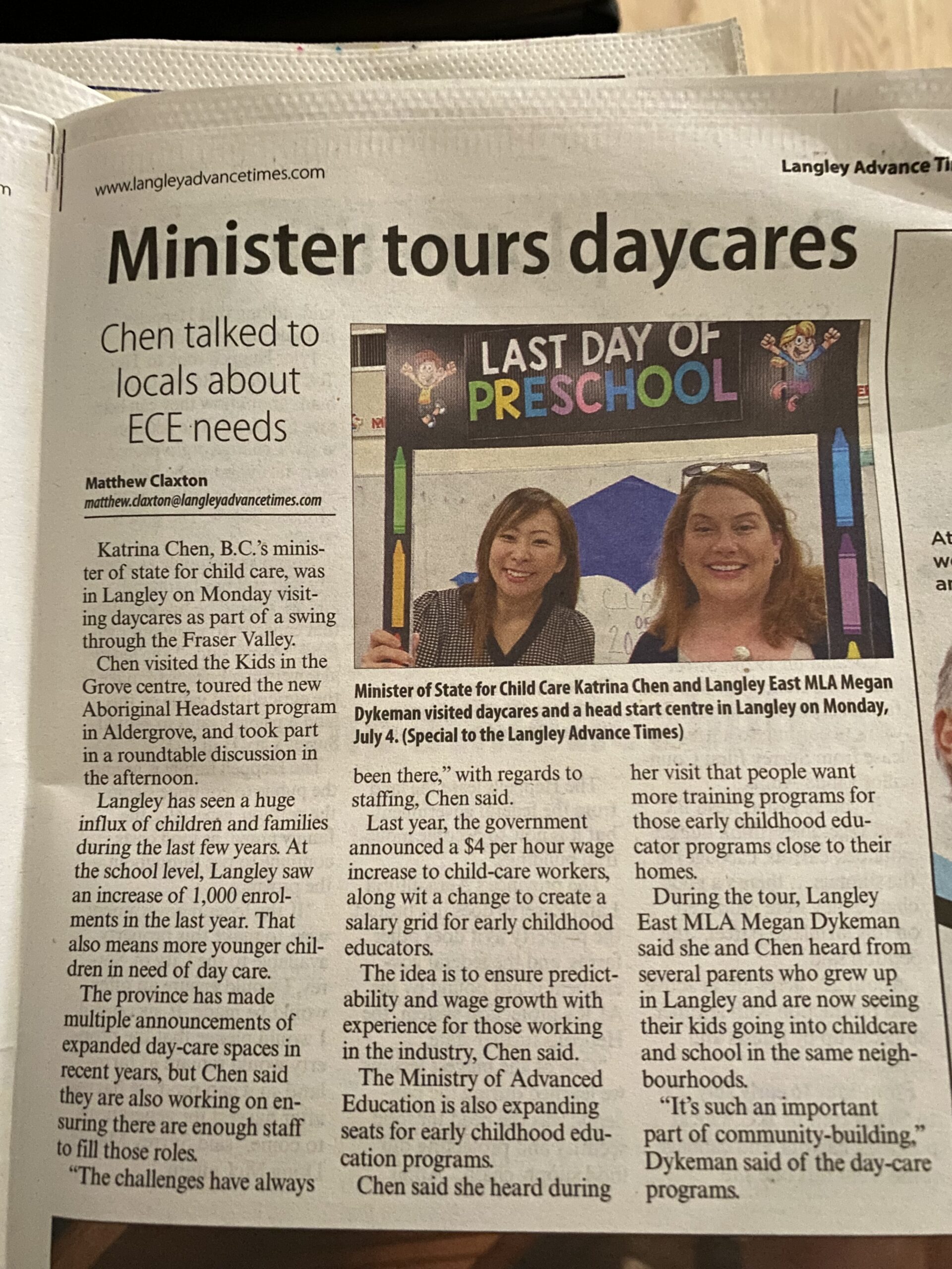 Minister Tours Daycares - Kids In The Grove Ltd.